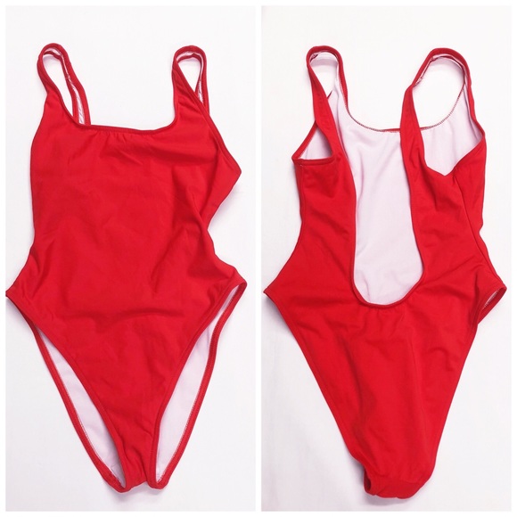ASOS | Swim | Asos High Leg Scoop Neck One Piece Swimsuit In Red | Poshmark